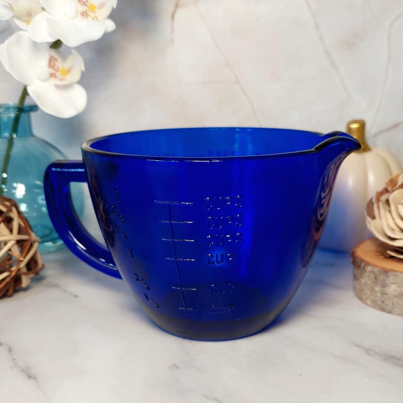 Cobalt Blue Glass 2 Cup Measuring Cup & Mixing Bowl W/ Markers ...