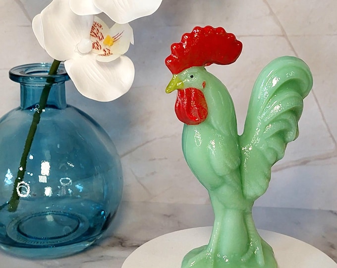 Green Jadeite Depression Style Glass Rooster Figurine - Vintage ...