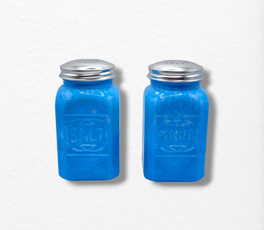 Blue Depression Style Milk Glass Salt and Pepper Shakers - Etsy