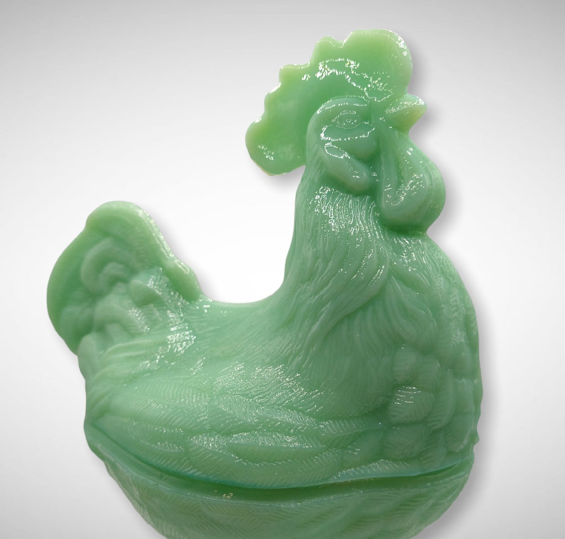 Jadeite Depression Style Glass Rooster Chicken Covered Candy - Etsy