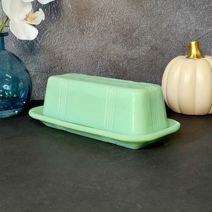 Jadeite Depression Style Glass Covered Butter Dish With Lid Vintage ...