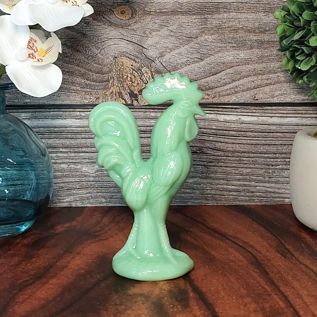Jadeite Green Depression Style Glass Rooster Figurine - Vintage Style ...