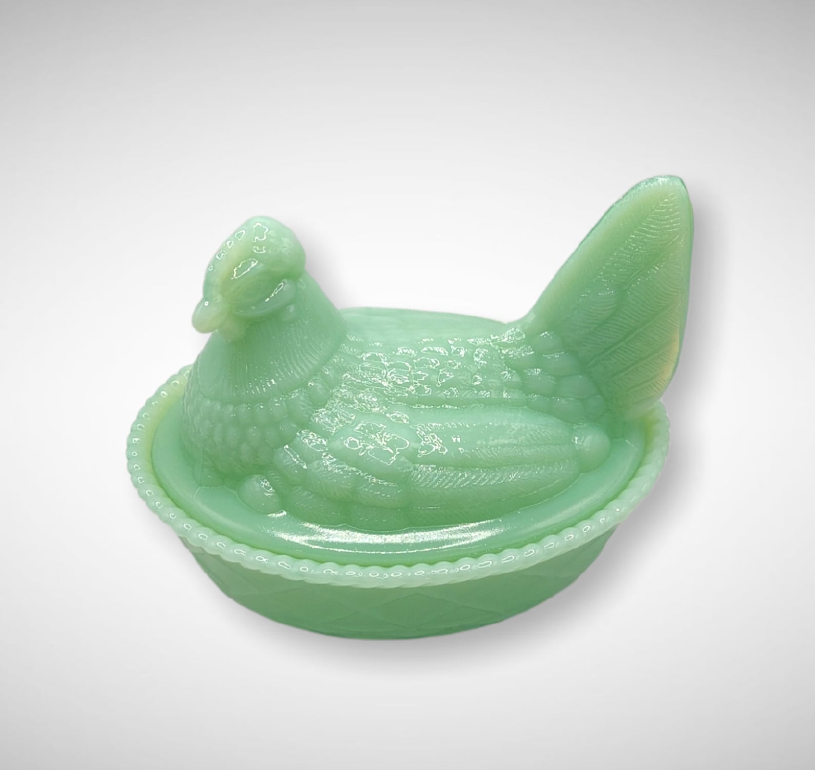 Jadeite Depression Style Glass Chicken Hen on Nest Basket - Etsy