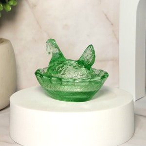 Green Depression Style Glass Hen on Nest Chicken Salt Cellar Covered ...