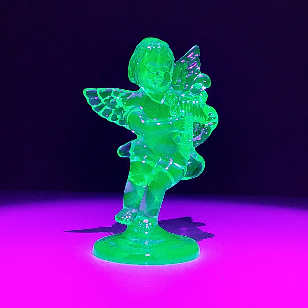 Green Vaseline Glass Uranium Glass Cherub Angel Figurine Depression ...