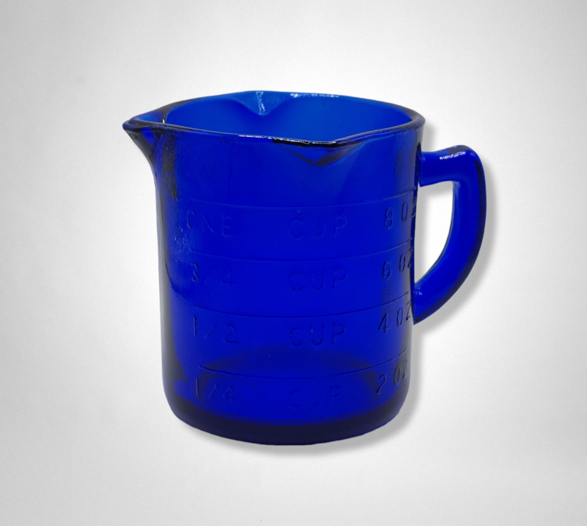 Cobalt Blue Glass Measuring Cup W/ Spouts and Markers - Depression ...