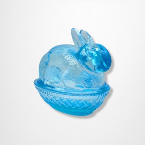 Blue Vaseline Glass Uranium Glass Bunny Rabbit on Nest Covered - Etsy