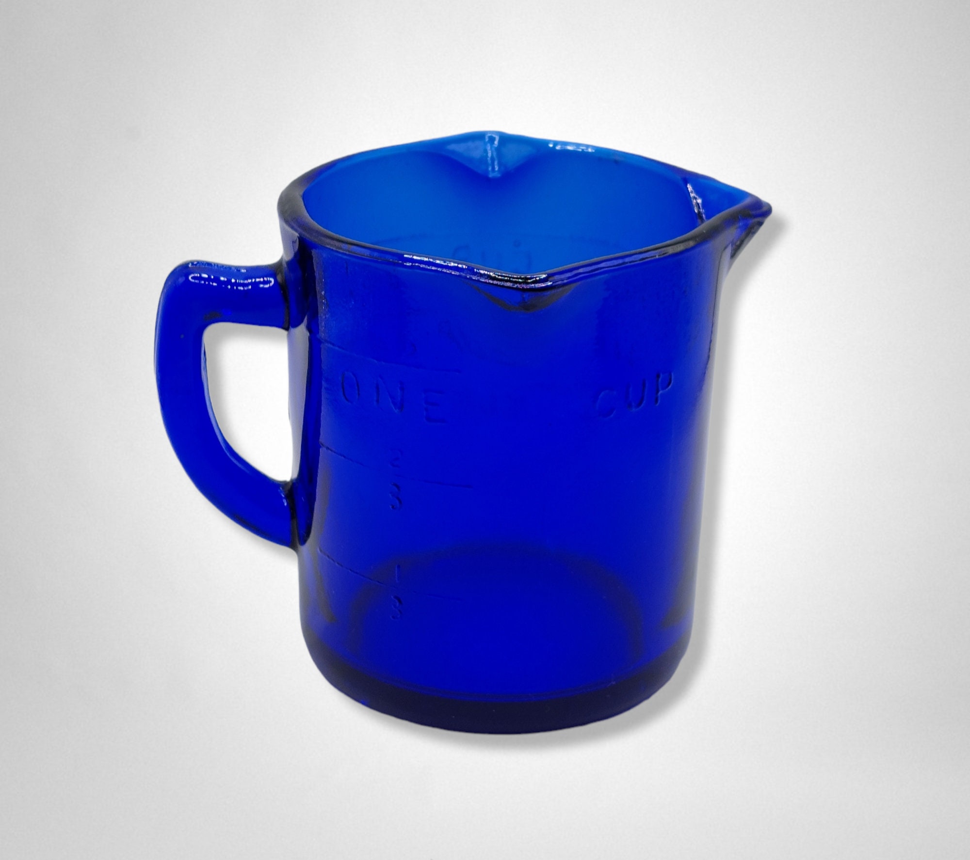Cobalt Blue Glass Measuring Cup W/ Spouts and Markers - Depression ...