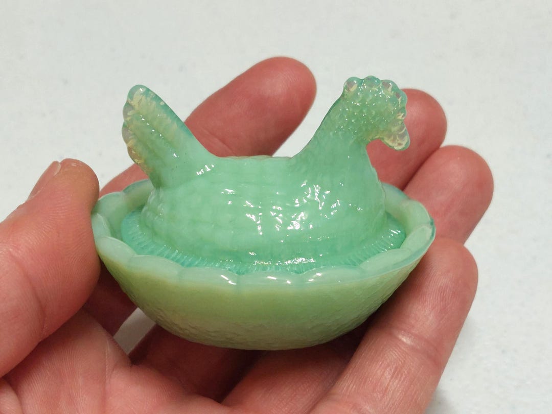 Jadeite Glass Hen on Nest Chicken Salt Cellar Dip Dish - Vintage Style ...
