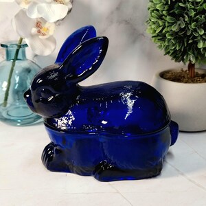 Cobalt Blue Glass Bunny Rabbit Candy Dish With Lid, Vintage Farmhouse ...