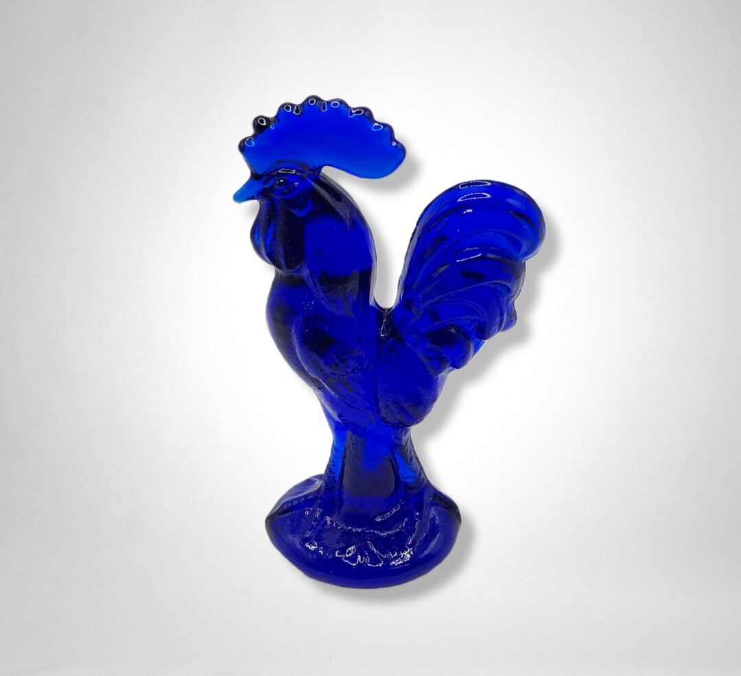 Cobalt Blue Depression Style Glass Rooster Figurine Vintage, Art Deco ...