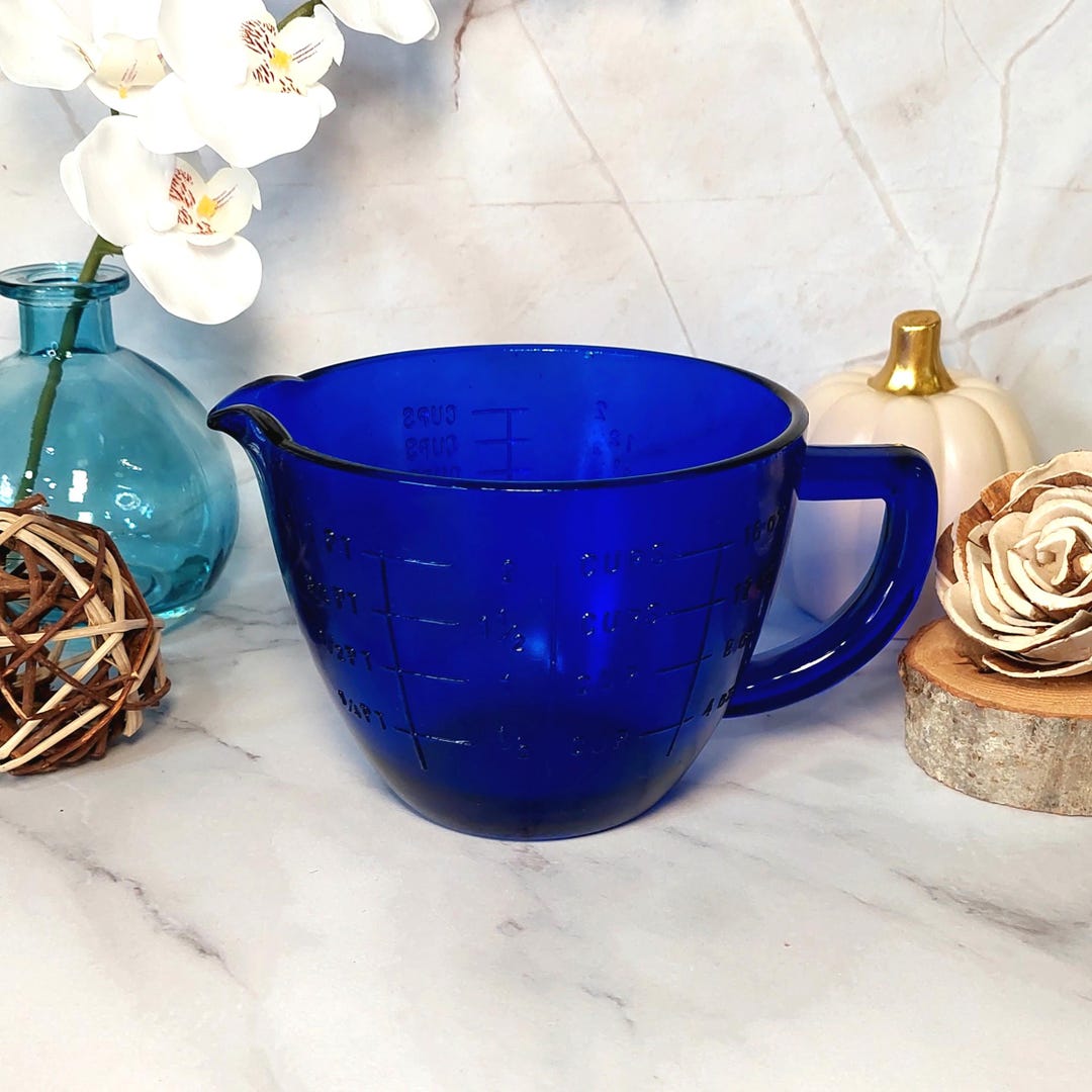 Cobalt Blue Glass 2 Cup Measuring Cup & Mixing Bowl W/ Markers ...