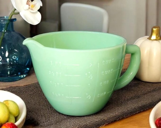 Jadeite Glass 2 Cup Measuring Cup & Mixing Bowl W/ Markers - Depression ...