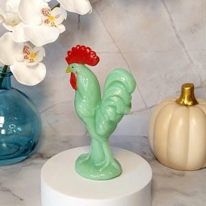 Green Jadeite Depression Style Glass Rooster Figurine - Vintage ...