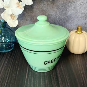Jadeite Green Depression Style Glass Grease Jar With Lid, Black Band ...