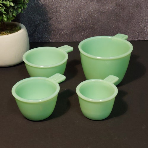 Green Depression Style Glass 4 PC Nesting Measuring Cup Set W/ - Etsy