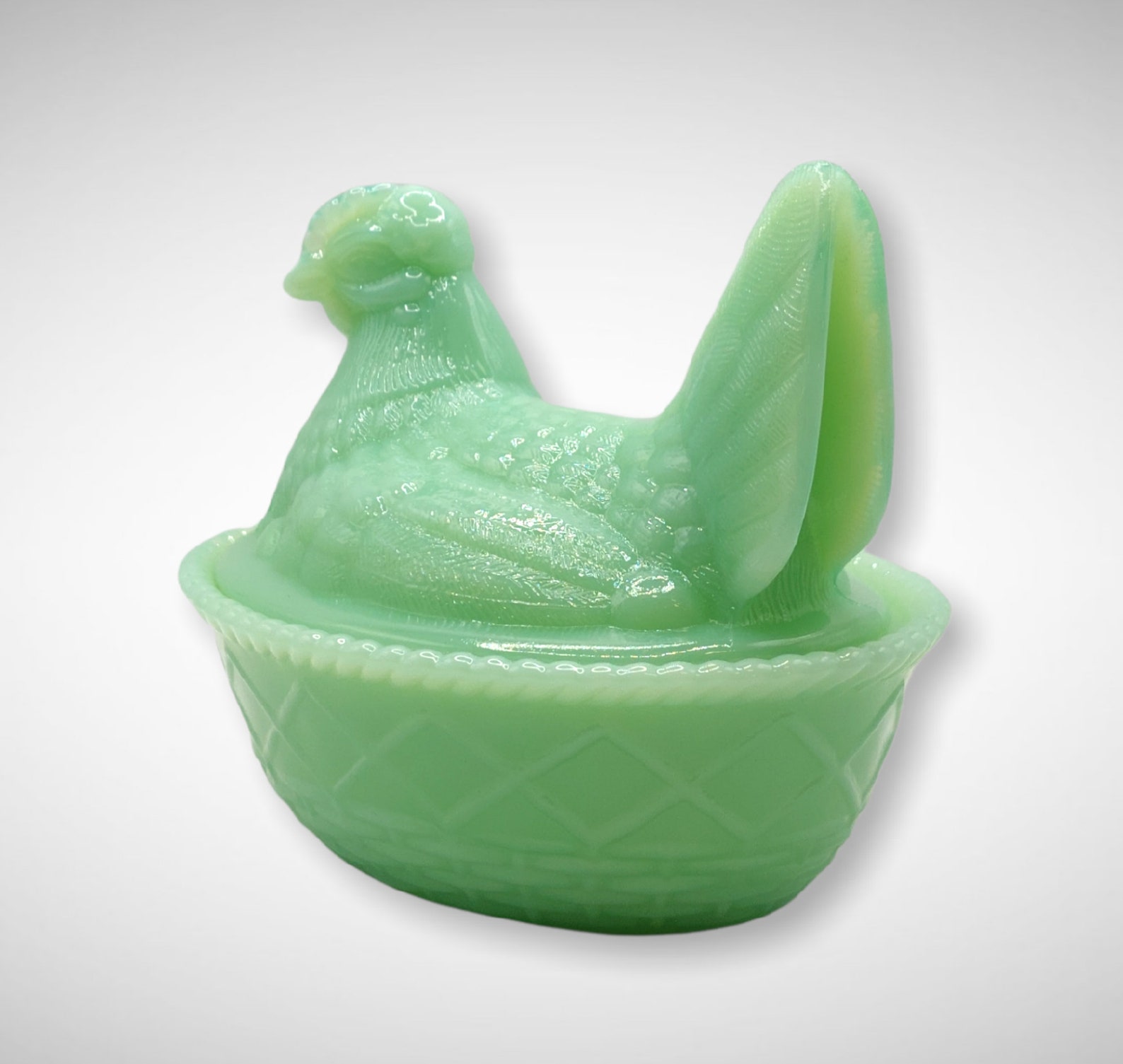 Jadeite Depression Style Glass Chicken Hen on Nest Basket - Etsy