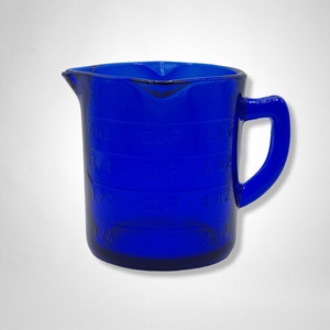 Cobalt Blue Glass Measuring Cup W/ Spouts and Markers - Depression ...