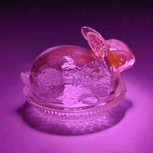 Blue Vaseline Glass Uranium Glass Bunny Rabbit on Nest Covered - Etsy