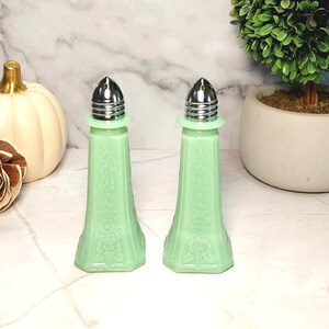 Jadeite Glass Salt & Pepper Shaker Set, Floral Eiffel Tower ...