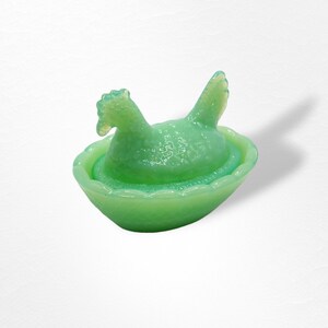 Jadeite Glass Hen on Nest Chicken Salt Cellar Dip Dish - Vintage ...