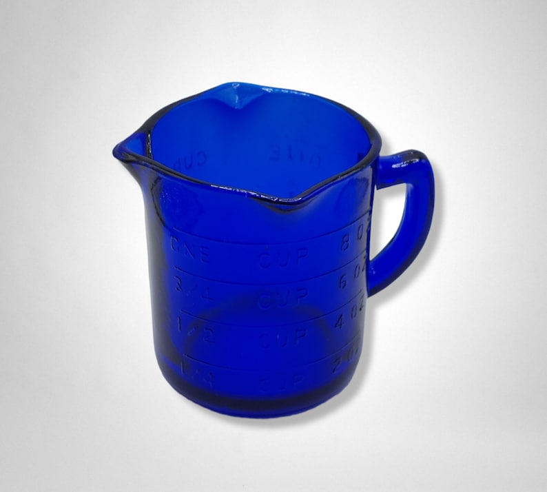 Cobalt Blue Glass Measuring Cup W/ Spouts and Markers - Depression ...