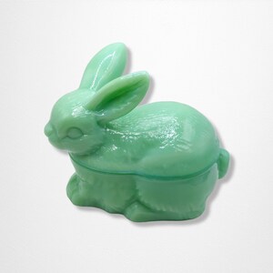 Jadeite Depression Style Glass Bunny Rabbit Covered Candy Dish With Lid ...