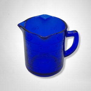 Cobalt Blue Glass Measuring Cup W/ Spouts and Markers - Depression ...