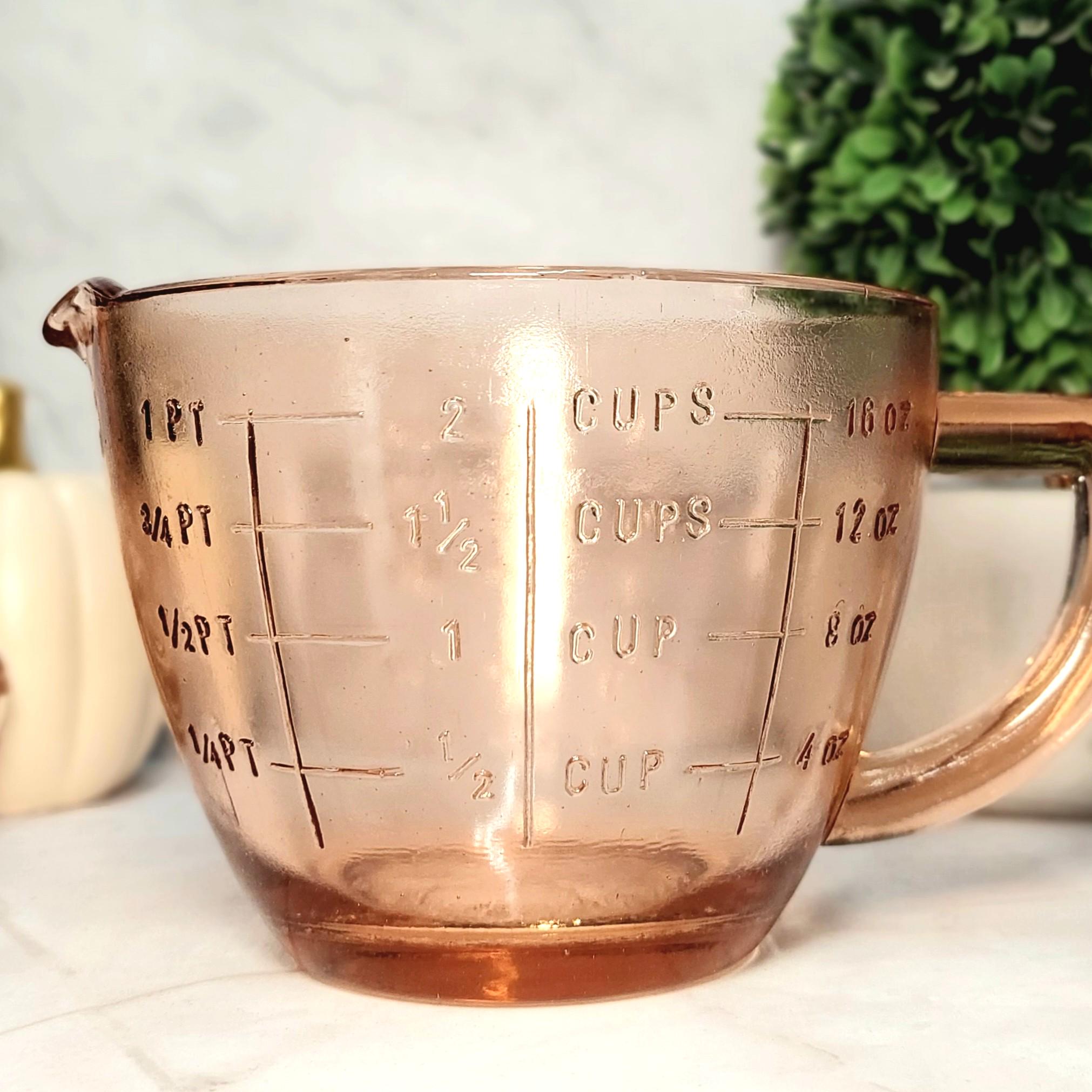 Glass Measuring Cup Mixing Bowl, Pink Amber, 2 Cup - Vintage Style ...