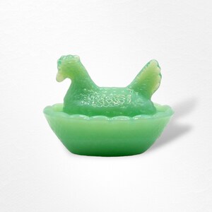 Jadeite Glass Hen on Nest Chicken Salt Cellar Dip Dish Vintage ...