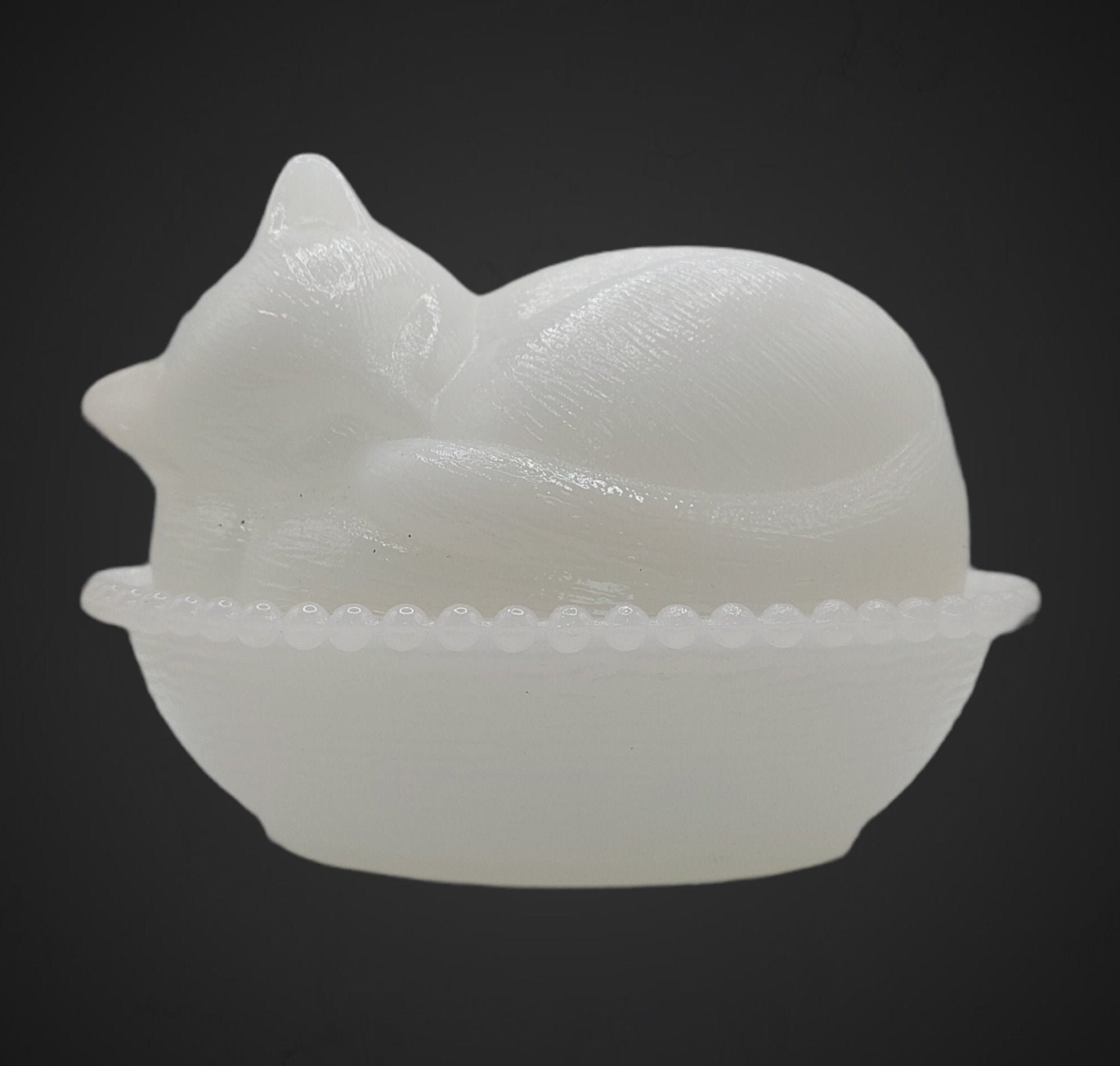 White Milk Glass Sleeping Cat Kitten Basket Candy Dish With - Etsy