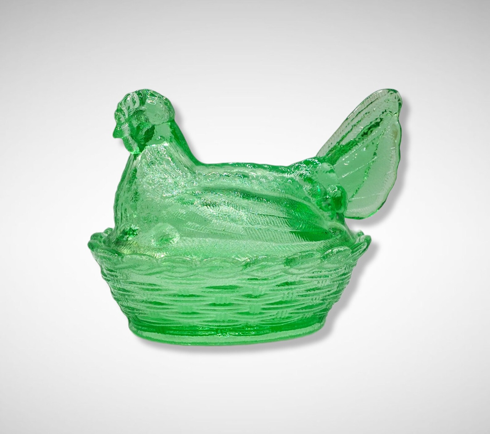 Green Depression Style Glass Hen on Nest Covered Candy Dish W/ - Etsy