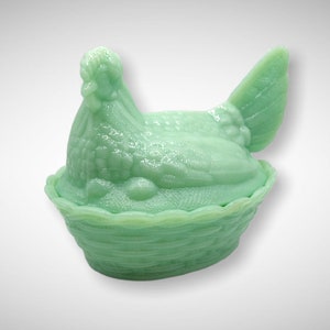 Jadeite Depression Style Glass Nesting Chicken Hen on Nest Candy Dish ...
