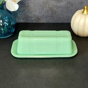 Jadeite Depression Style Glass Covered Butter Dish With Lid Vintage ...