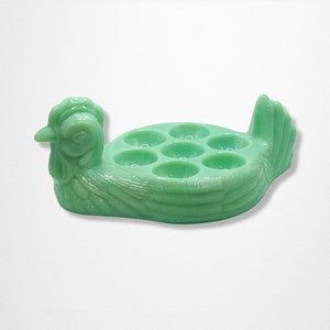 Jadeite Depression Style Glass Rooster Chicken Deviled Egg Plate Dish ...