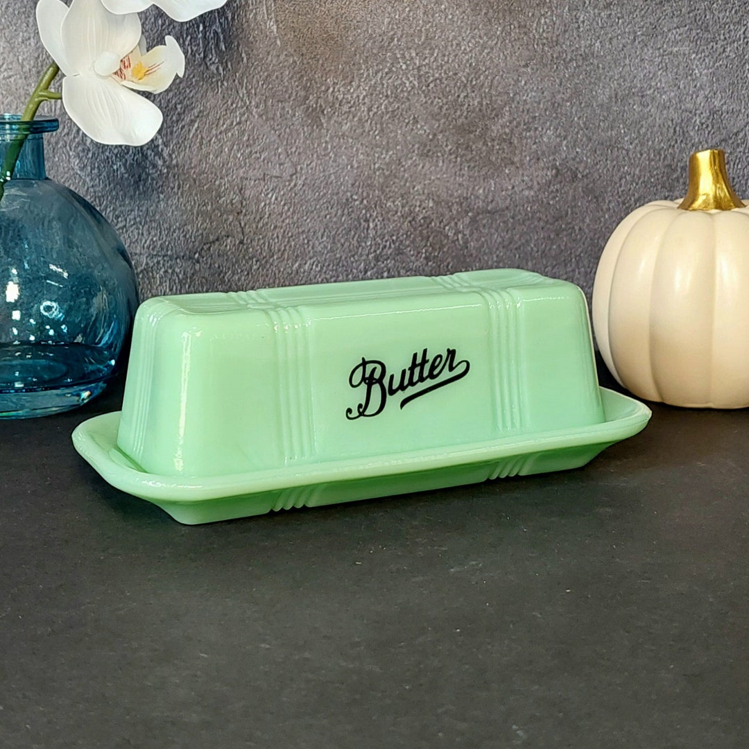 Jadeite Depression Style Glass Covered Butter Dish With Lid Vintage ...