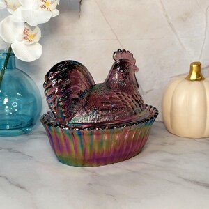 Carnival Glass Depression Style Chicken Rooster Candy Dish, Wine ...