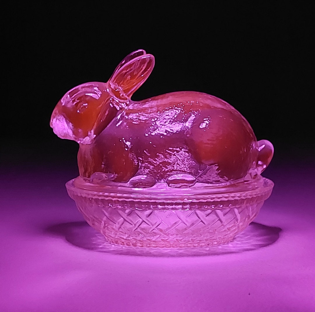 Blue Vaseline Glass Uranium Glass Bunny Rabbit on Nest Covered - Etsy