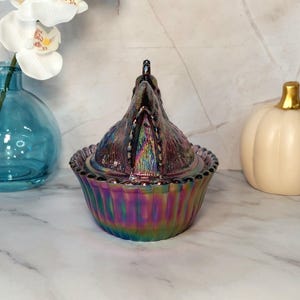 Carnival Glass Depression Style Chicken Rooster Candy Dish, Wine ...