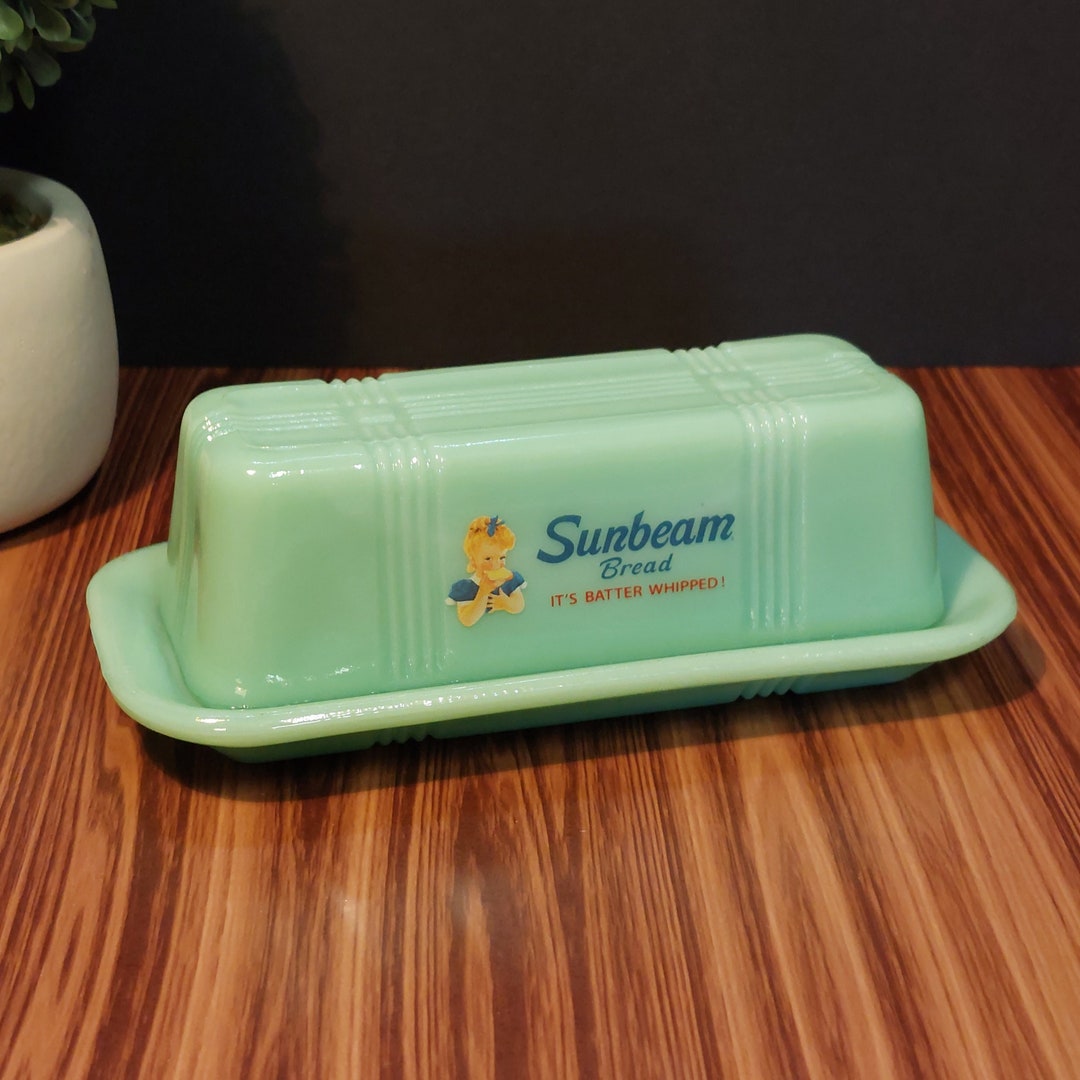 Jadeite Depression Style Glass sunbeam Bread Covered Butter Dish ...