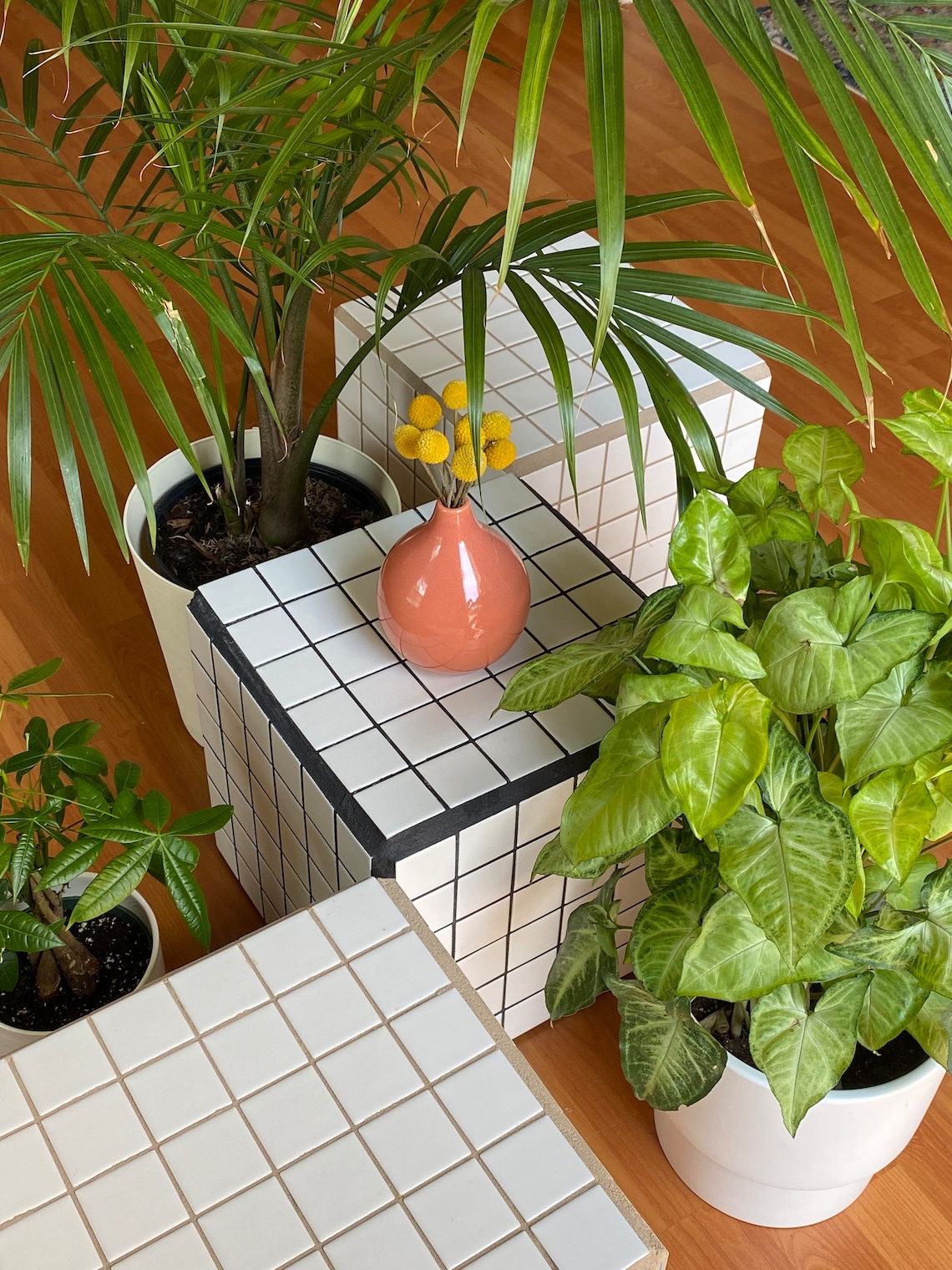 Handmade Tiled Side Table White Tile W/ Beige Grout Cube - Etsy