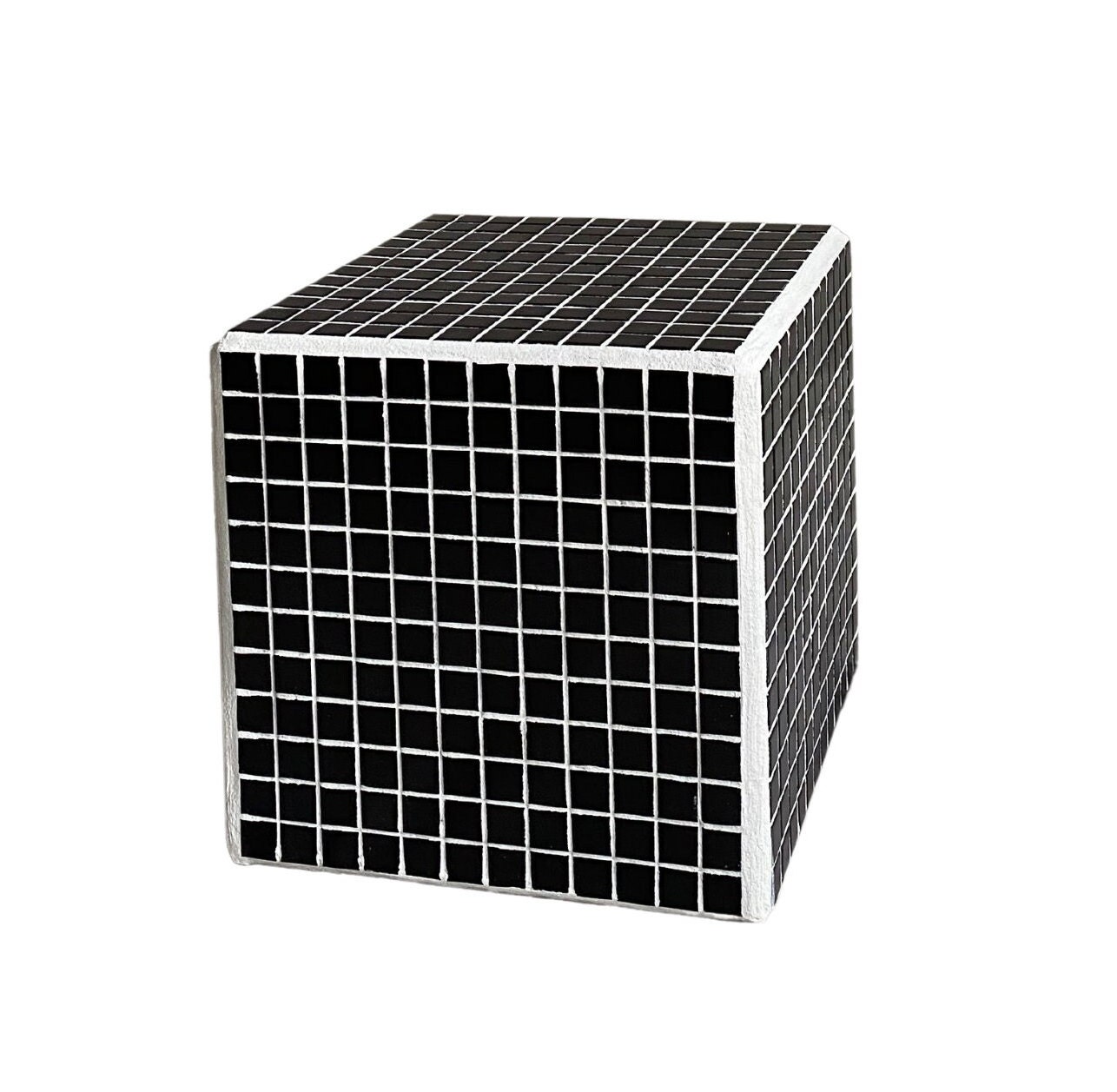 Handmade Tiled Side Table — Black Tile Table With White Grout — Cube ...