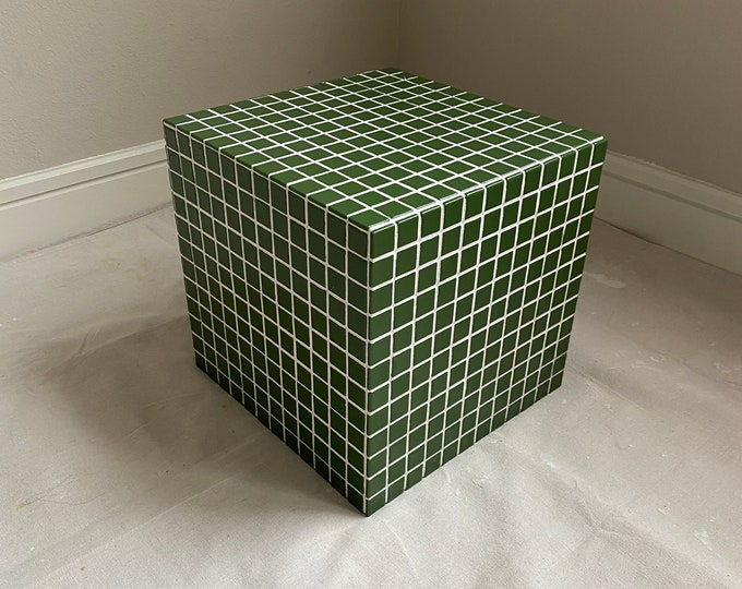 Handmade Tiled Side Table Green Tile With White Grout Cube - Etsy