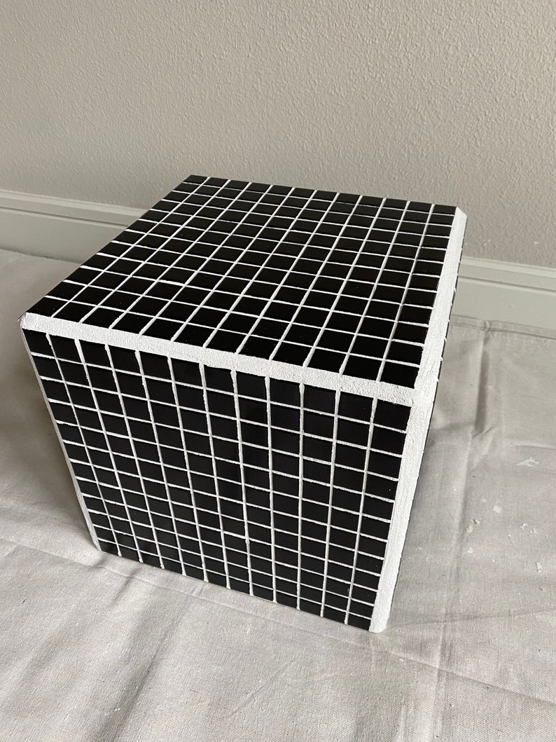 Handmade Tiled Side Table — Black Tile Table With White Grout — Cube ...