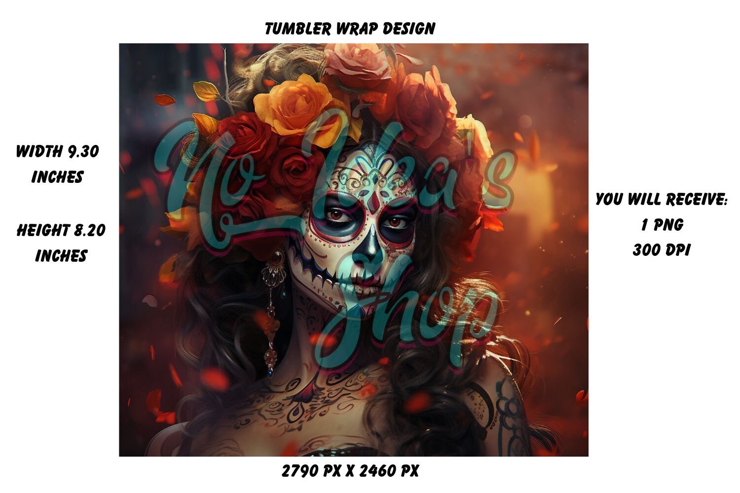 La Catrina Dia De Los Muertos Tumbler Wrap , Sublimation Design ...