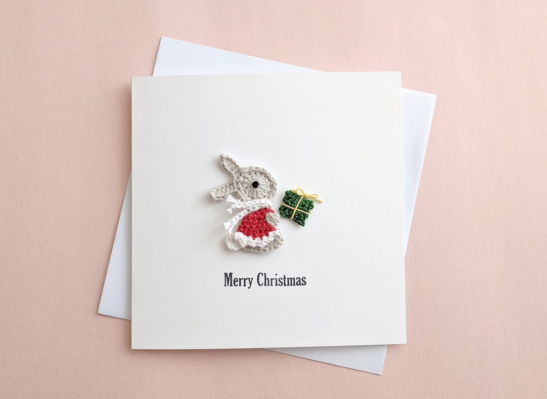 Personalised Handmade Rabbit Christmas Card, Crochet Rabbit Christmas ...
