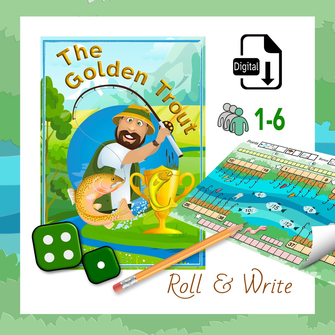 Premium Roll and Write, Dice and Pen Game. the Golden Trout. Solo or ...