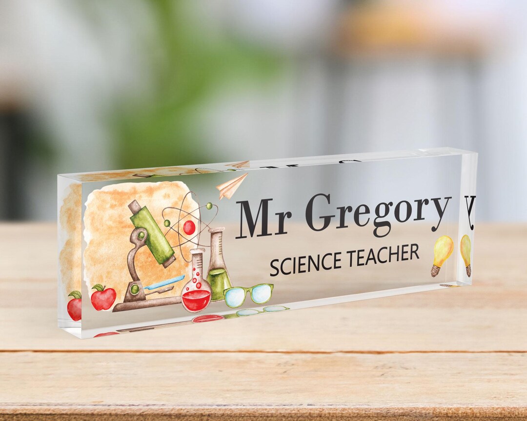 CUSTOM Science Teacher Name Desk Plate, Personalised Name Sign Plaque ...
