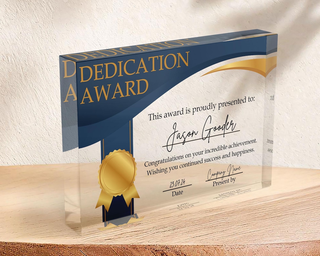 Personalised Employee Dedication Award Thick Custom Acrylic ...