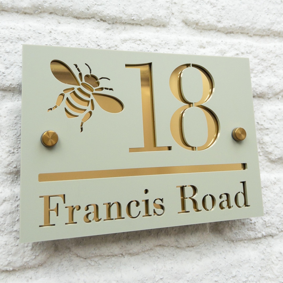 Personalised House Sign Mirror Back Bee Design With Standoff Plaque ...